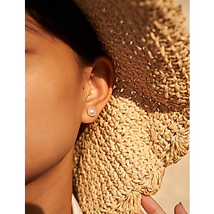 IMOLOVE AAA+ Handpicked White Real Pearl Earrings for Women with 7.5mm Round White Freshwater Genuine Cultured Pearls Stud Earrings for Women Sterling Silver with 18K White Gold Plated