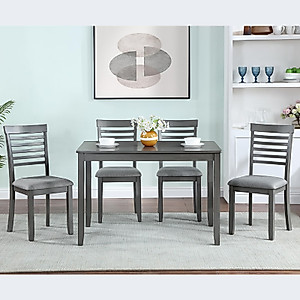 RuiSiSi Modern Dining Table Set for 4, Rectangular Dining Table with 4 Upholstered Chairs, 5 Piece Dining Table Set for Dining Room Kitchen Living Room, Wood Dining Room Table Set for 4, Gray