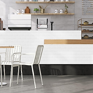 DEWOO Peel and Stick Tile Backsplash for Kitchen Wall, 10-Sheet White Subway Kitchen Backsplash Tiles (12"×12")