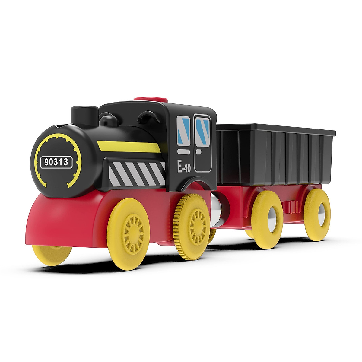 Battery Operated Locomotive Train, Magnetic Train Toy for Wooden Tracks, Motorized Train Compatible with Thomas, Brio, Chuggington, Melissa & Doug