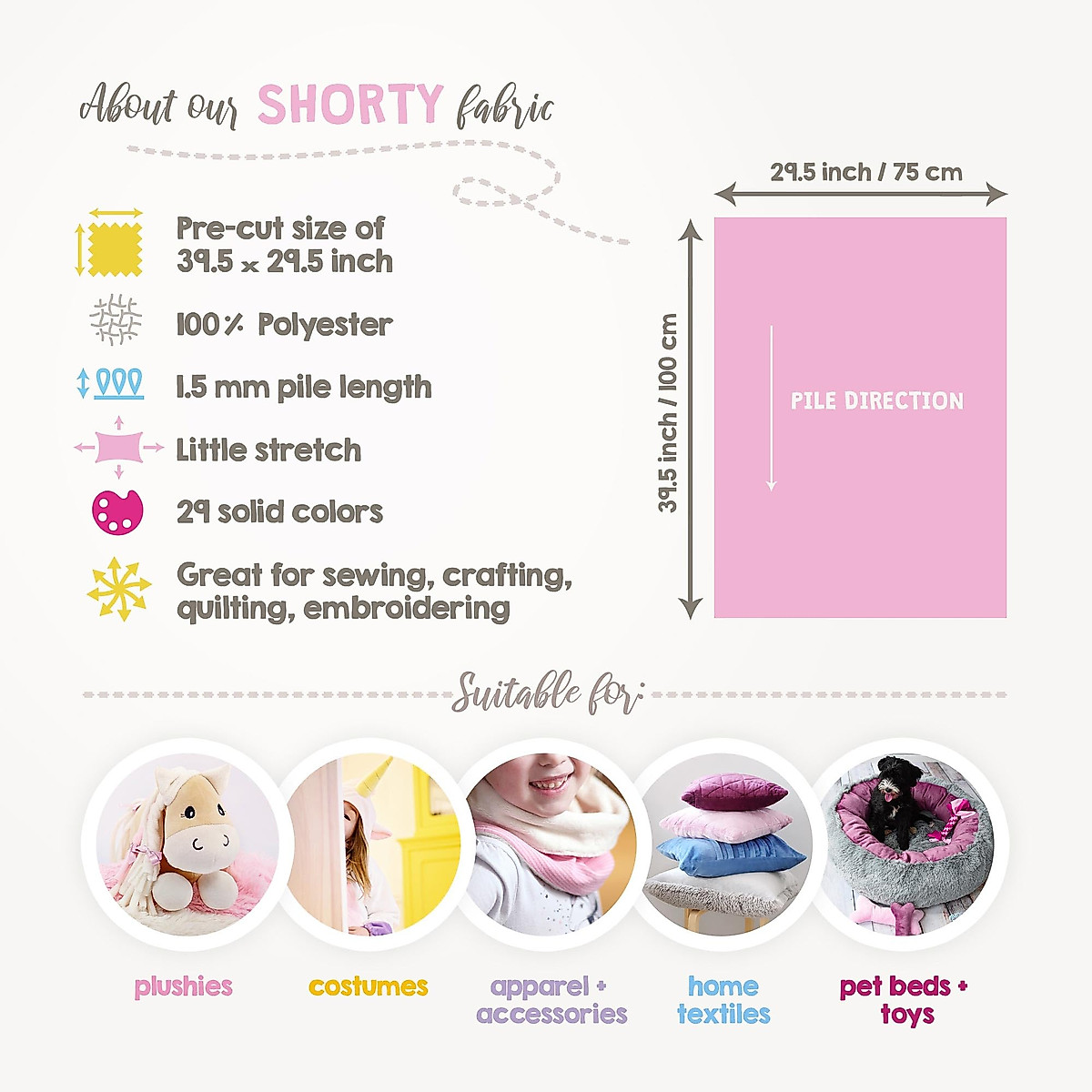 Short Pile Plush Fabric for Sewing/Minky for plushies & Many More ✦ 39.5x29.5 inch ✦ Pile Length 1/16 inch (1.5 mm) ✦ HOT Pink