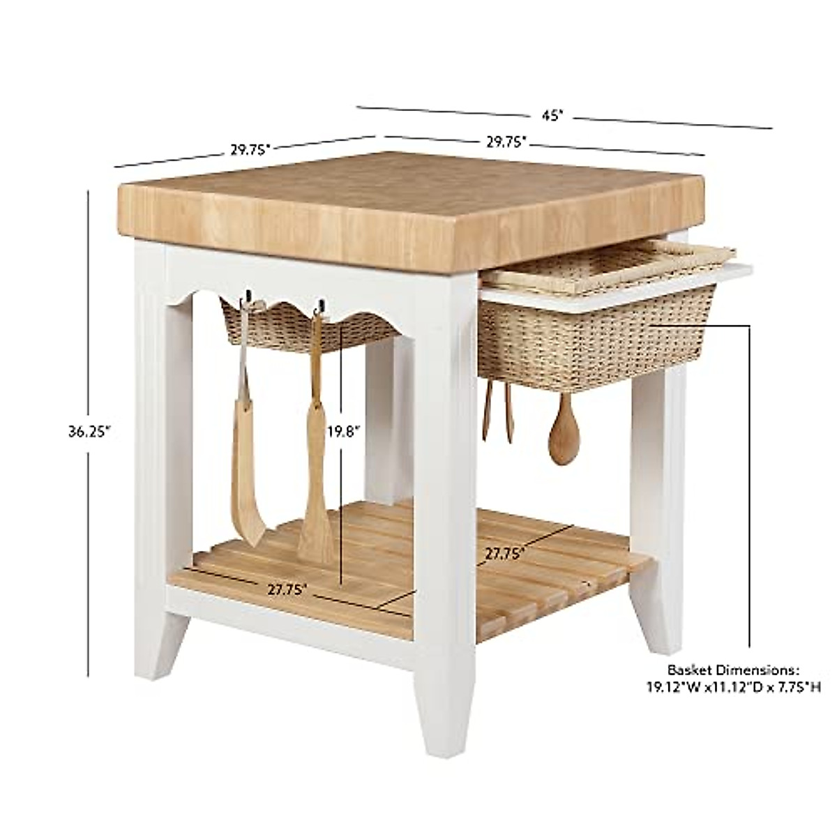 Powell Furniture Kitchen Island, White, 30" x 30" x 36.1/4"