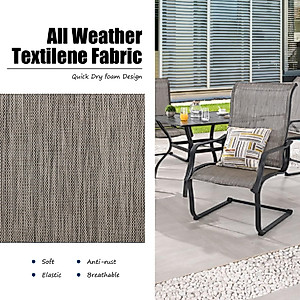 PatioFestival Patio Dining Chairs High Back Patio Chairs C-Spring Motion Chairs,Textilene Fabric & Black Metal Frame,2 Pieces Outdoor Furniture for Yard, Garden, Backyard, Deck, Bistro（Grey）