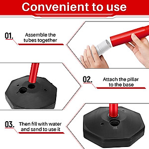 Traffic Delineator Post Cone, Plastic Stanchion Post Set Crowd Control Stands Barrier with 6.6 ft Link Chain and S Hooks for Parking Lot Construction Caution Roads, Red, White (6 Pack)