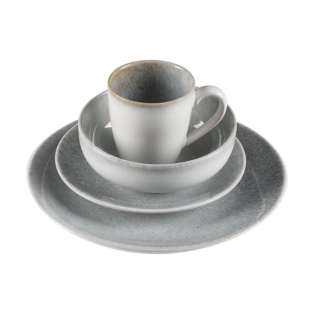 Gibson Elite Kashmir Round Reactive Glaze Stoneware, Dinnerware Set, Service for Four (16pcs), White w/ Blue Speckle