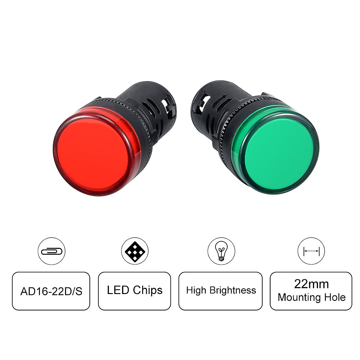 uxcell 2Pcs Red Green Indicator Light AC/DC 110V, 22mm Panel Mount, for Electrical Control Panel, HVAC, DIY Projects