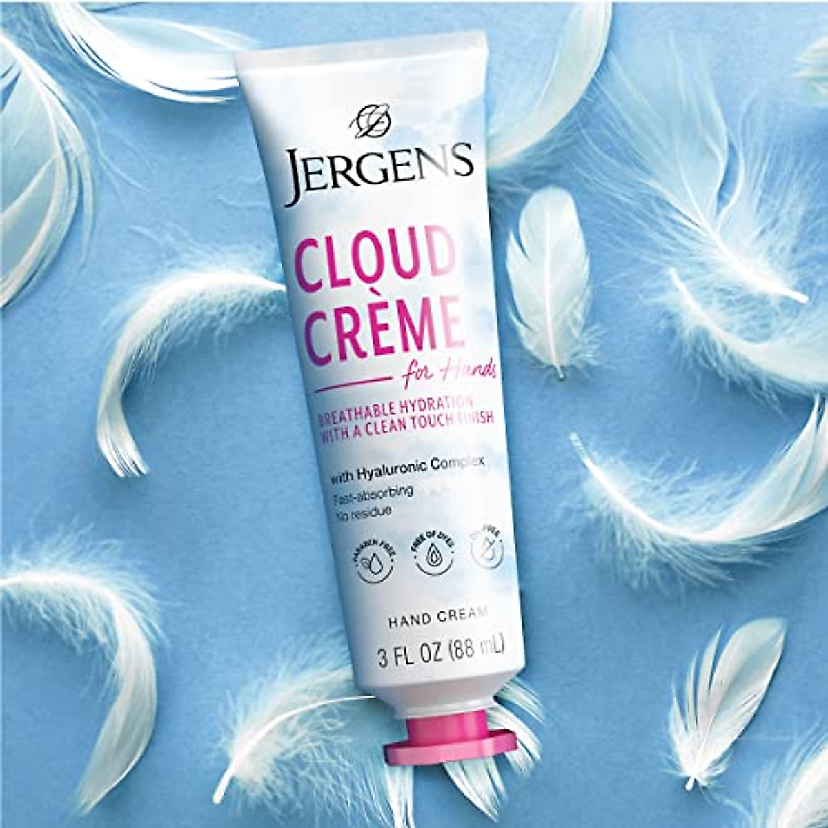 Jergens Cloud Creme Hand Cream for Dry Hands, Lotion with Hyaluronic Complex, Non-Greasy Moisturizer & Breathable Light Formula, 3 oz