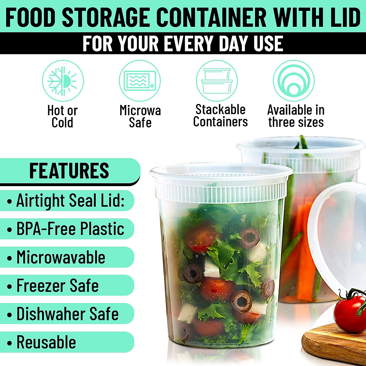 Glownary Pactiv/Newspring YSD2532 Delitainers [240] 32 oz Deli Containers With Airtight Lids, Food Storage/Soup Containers