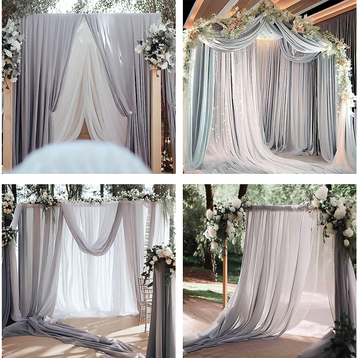 Barcelonetta | Chiffon Fabric | Decoration, Drapery Fabric | Wedding, Gender Reveal, Baby Shower, Birthday | for Arbor, Arch, Canopy, Table and Chair Decoration (Light Grey, 5 Yards)