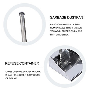 TOPBATHY Stainless Steel Dustpan with Long Handle Metal Upright Dustpan Heavy Duty for Lobby Garage Home and Yard Home Shop Commercial and Industrial Use