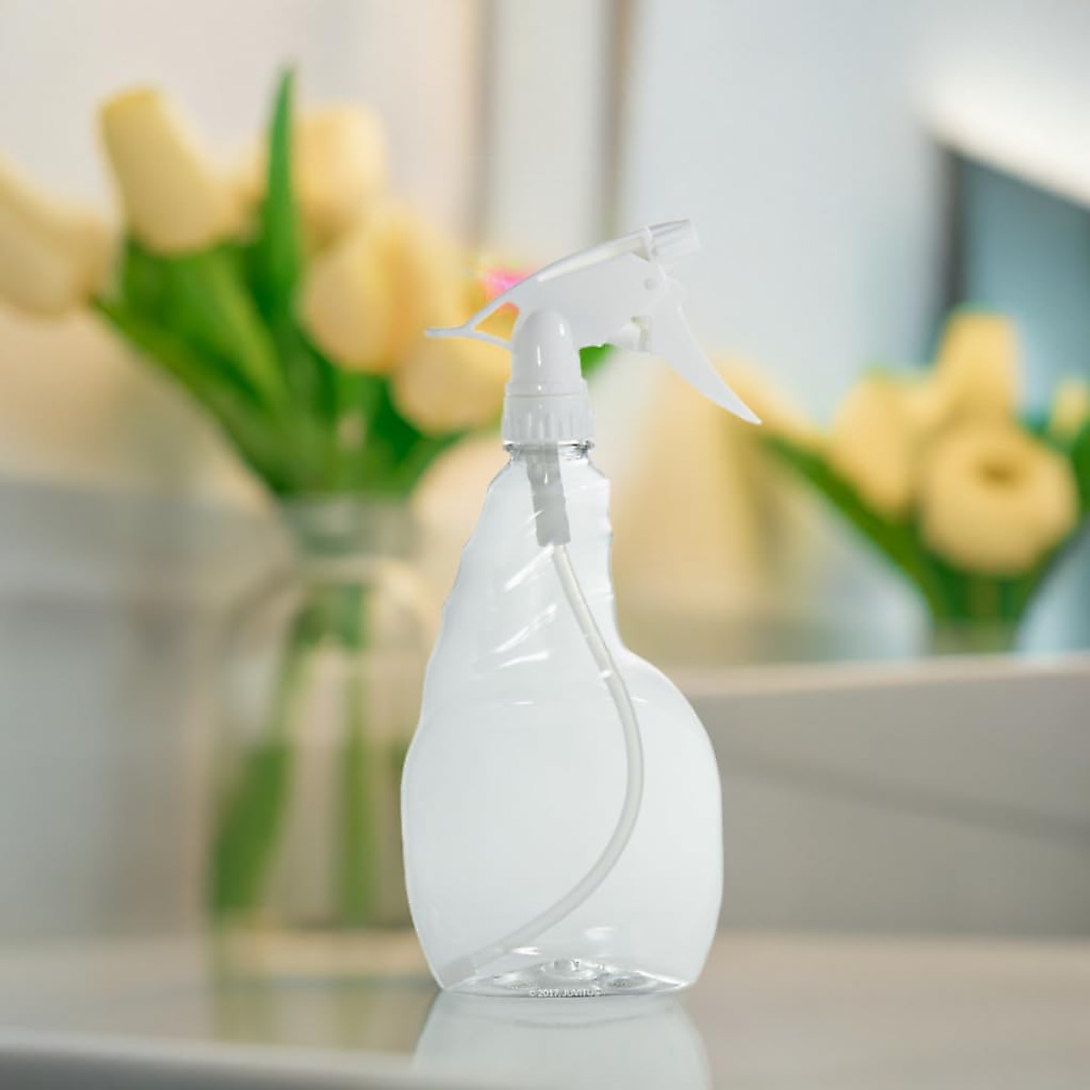 JUVITUS 16 oz Clear Plastic Industrial Heavy Duty Bottle with White Spray (2 Pack) + Labels