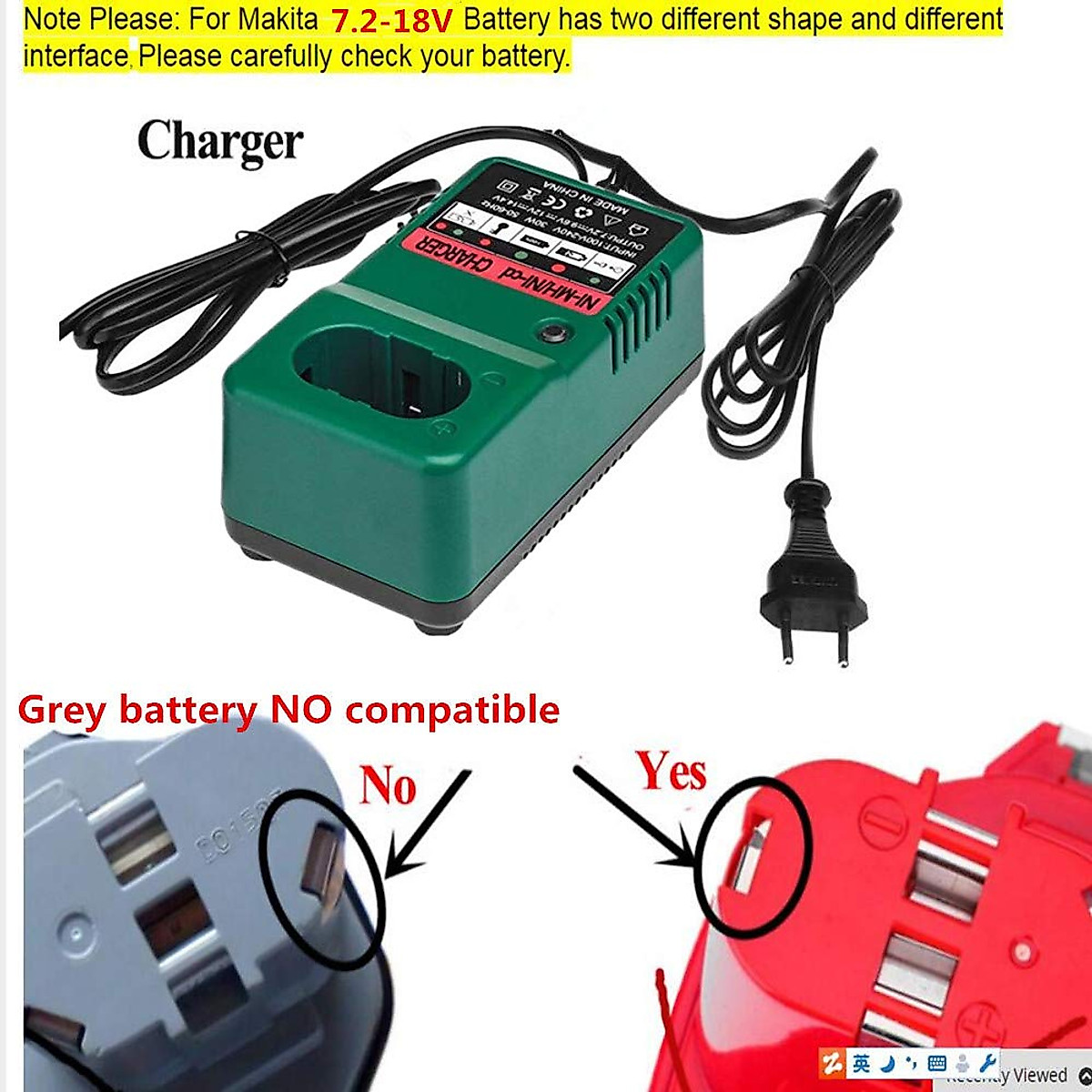 Replace for Makita DC1804 DC1822 DC1414 Battery Charger 7.2V-18V NI-CD&NI-MH Battery Charge Replacement Power Tool Battery Charger LaiPuDuo