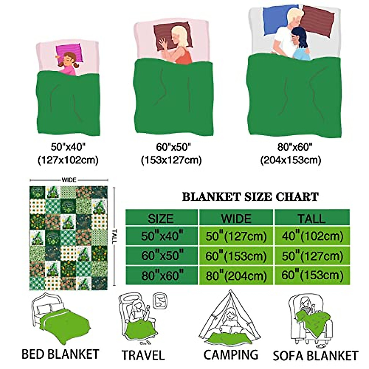 Abaysto Gnome Blanket St. Patrick's Day Blanket for Kids Super Soft Flannel Fleece Throw Blankets Lucky Clover Lightweight Cozy Warm Fuzzy Plush Microfiber Blankets for Couch Bed Sofa 40''x50''