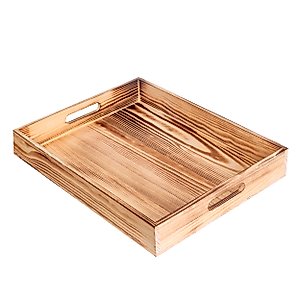 Wood Serving Tray with Handles Rectangular Wooden Coffee Table Breakfast Large Tray for Eating, Bedroom, Kitchen, Living Room - 17x13 inches