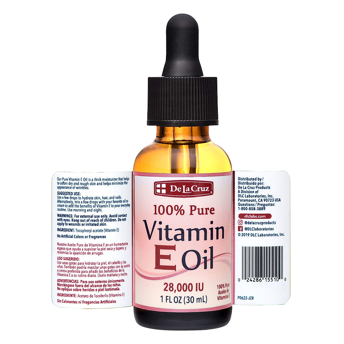 De La Cruz Vitamin E Oil for Face 28,000 IU - No Preservatives, Artificial Colors or Fragrances, Made in USA 1 FL. OZ.
