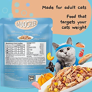 MOOCHIE Wet Cat Food - Weight Management - Grain Free Wet Cat Food - Minced Salmon & Prebiotics - No Added Preservatives or Artifical Flavoring - Adult Cat Food - 12 x 2.5oz Pouch