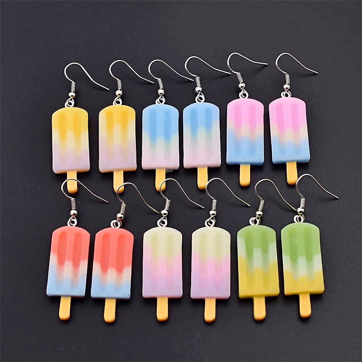 CHUNYANAN 6 pairs Boho Personality Creative Acrylic Simulation Popsicle Dangle Drop Earrings Three-Color Ice Cream Drop Earrings For Women Chic Jewelry Gift (6 pairs Ice Cream Drop Earrings)