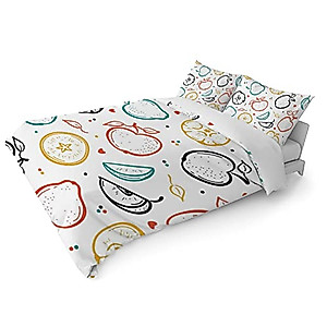 Duvet Cover Sets California King -Colorful Fruit Apples Pear-Bedding Comforter Set Breathable SetsSoft Microfiber 3 Pcs