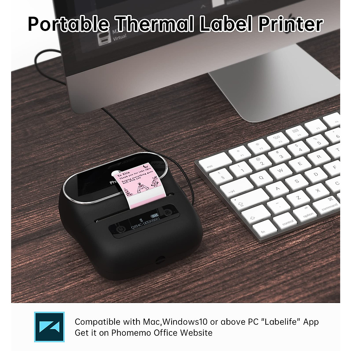 Phomemo M220 Label Maker,3.14 Inch Barcode Label Printer,Portable Thermal Printer,Bluetooth Label Maker with Tape (Address Label,Pink Label, White Label) for Mailing,Name,Home,Office,School