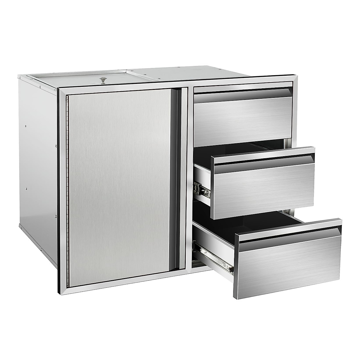 SGOLAN Outdoor Kitchen Door Drawer Combo Cabinet 28" W x 22" H x 19.5" D Stainless Steel Built-in Triple Drawers&Access Door Combo Cabinet for Outdoor Kitchen Island