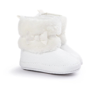 ESTAMICO Baby Girl Plush Winter Snow Bowknot Boots White 6-12 Months