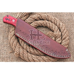 HUNTEX Handmade Hand-Forged Ladder Pattern Damascus Steel 10 Inch Long Full Tang Pakka Wood Handle Razor Sharp Hunting Camping Big Game Hunter Knife w/Genuine Leather Pouch
