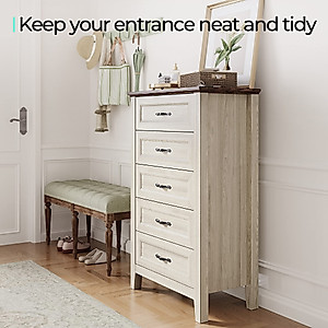 LINSY HOME Beige Dresser for Bedroom, 5 Drawer Dresser with Metal Handles, Chest of Drawers, Tall Dresser for Living Room, Entryway, and Closet