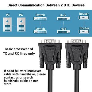 DTech 6ft DB9 to DB9 RS232 Serial Cable Male to Male Simple Null Modem Cord Cross TX RX line 2 Pin Crossed Without Handshake for Computer Data Communication (6 Feet, Black)
