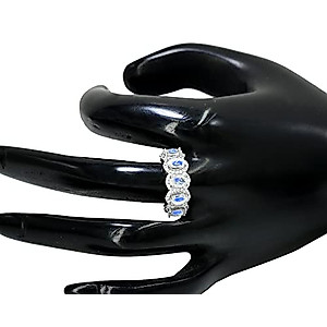 925 Sterling Silver Natural Blue Fire Rainbow Moonstone Ring Statement Ring June Birthstone Wedding Jewelry Proposal Ring Engagement Gift For Girlfriend Gift For Her (Sterling Silver, 9.25 US)