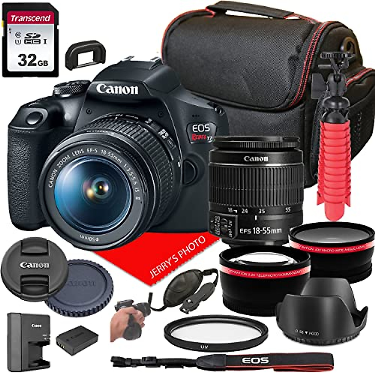 Canon EOS Rebel T7 DSLR Camera w/ 18-55mm F/3.5-5.6 is II Zoom Lens + Macro + Telephoto + More (18pc Bundle) (Renewed)