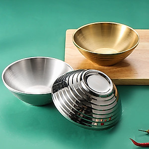 Cakina Placement Mats for Dining Table Round Ramen Bowls Stainless Steel Serving Bowls Insulated Bowls for Ramen Metal Bowls Double Walled Soup Bowl Dinner Table Set for 6 (A, A)