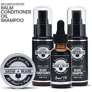 Beard Straightener Grooming Kit for Men, Beard Growth Kit, Beard Wash, Brush & Comb, Unscented Growth Oil, All Natural Chanel Balm, Conditioner, Razor & Scissors, Great Gift Idea for Men's