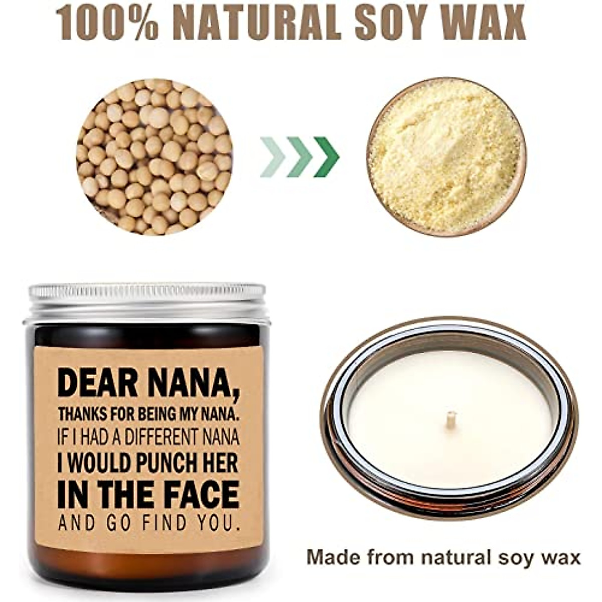 Averaze Nana Candle Nana Gifts from Grandkids Id Punch Another in The Face Fun Gag for Her Mothers Day Candle Lavender Scented Candles 8oz