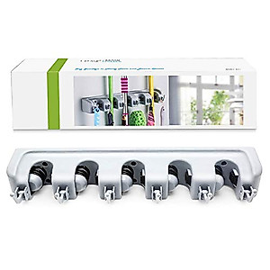 LETMY Broom Holder Wall Mounted - Mop and Broom Hanger Holder - Garage Storage Rack & Garden Tool Organizer - 5 Position 6 Hooks for Home, kitchen, Garden, Tools, Garage Organizing