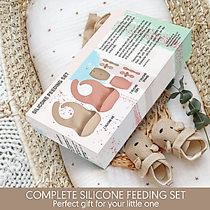 Baby Silicone Feeding Set - Baby Led Weaning Utensils, Silicone Bibs, Infant Feeding Cups For Boys, Girls, & Toddlers Smooth Waterproof Material For Practical Eating, Set of 8