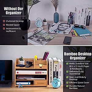 Bamboo Desktop Organizer | Home Office Bamboo Desk Drawer Organizer - 4 Tier Durable Wood Table Top Storage for Pencils, Notepads, Documents & Office Supplies
