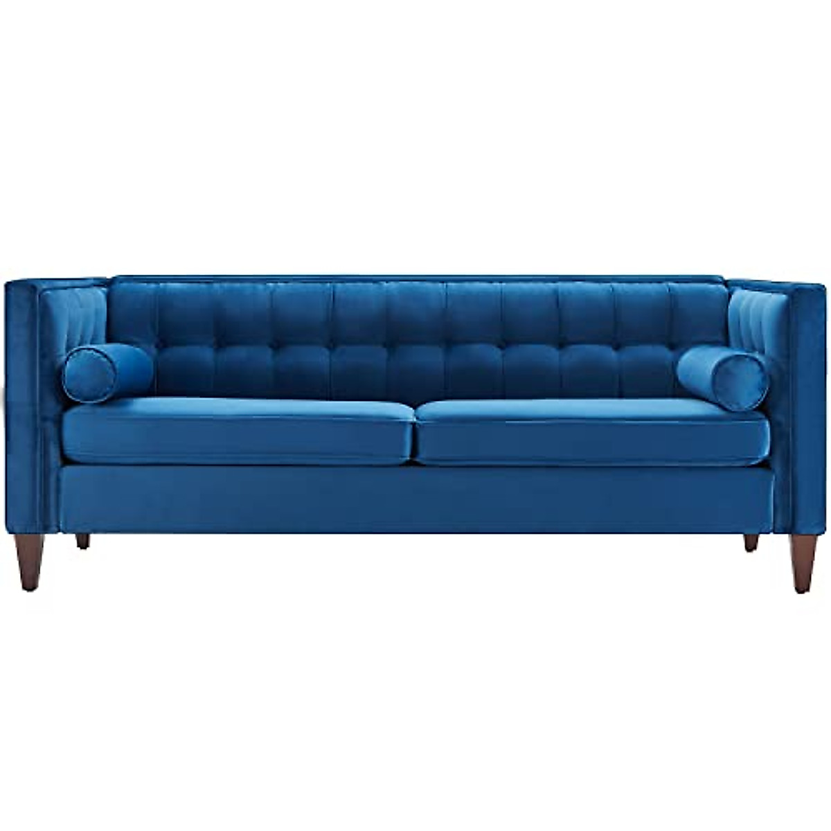 Dreamsir 58'' W Velvet Sofa, Mid-Century Love Seats Sofa Furniture with Bolster Pillows, Button Tufted Couch for Living Room, Tool-Free Assembly (Loveseat, Navy Blue)