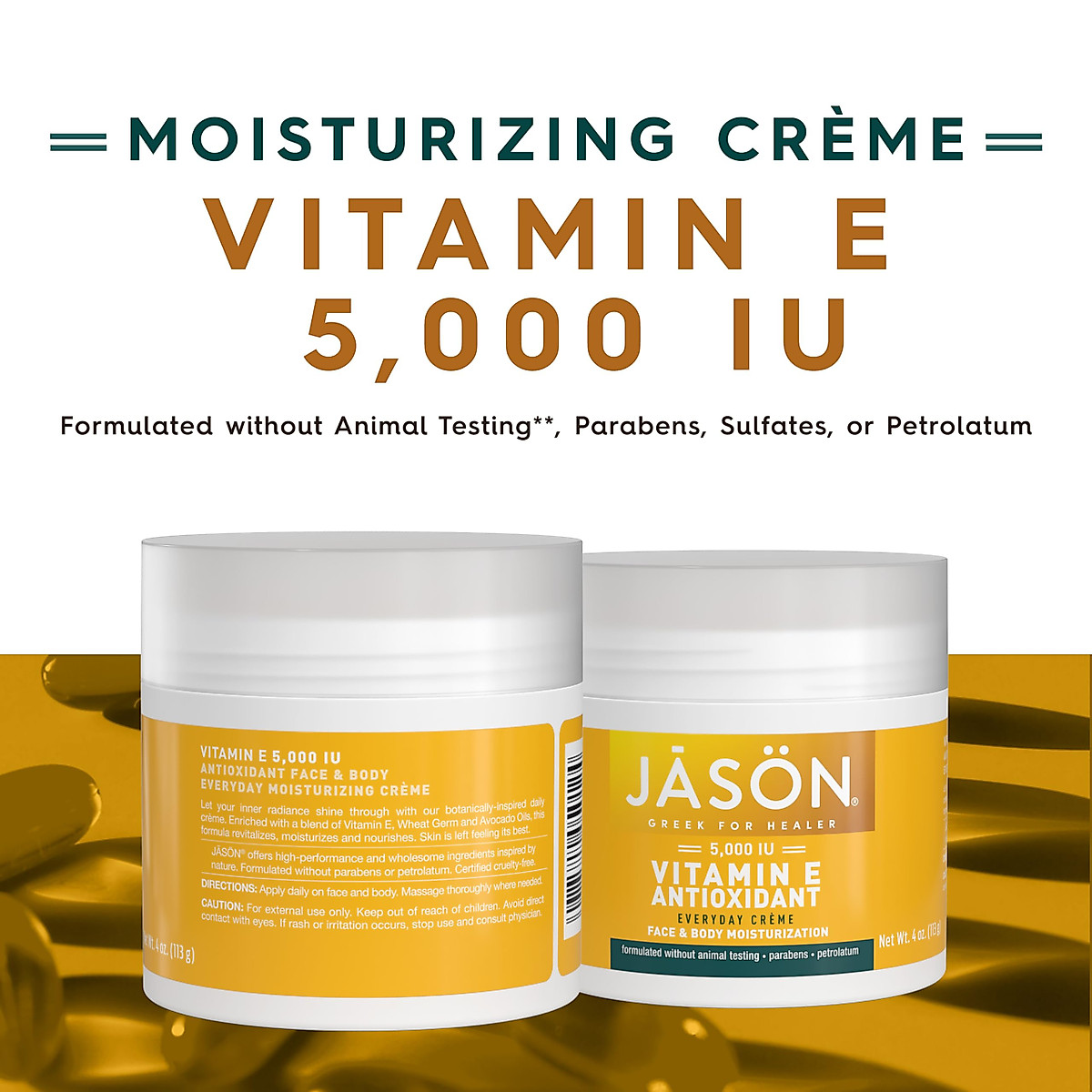 JASON Vitamin E 5,000 IU Moisturizing Crème, For Face and Body, 4 Fluid Ounces