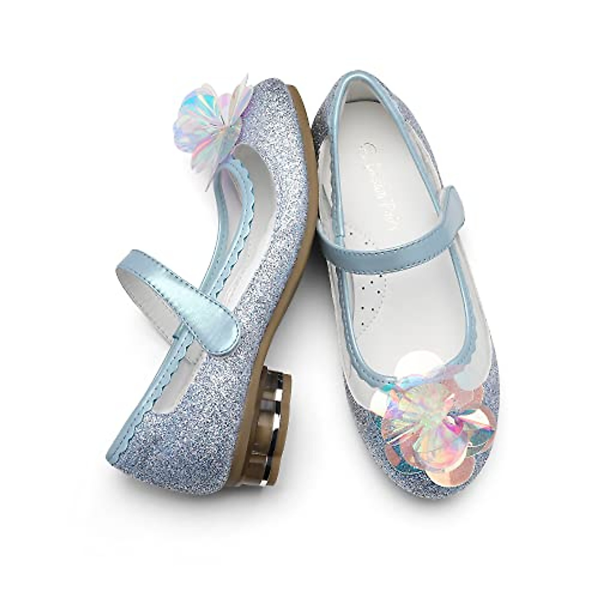 DREAM PAIRS Girls SDFL221K Dress Shoes Low Heel Party Princess Shoes Blue/Glitter Size 1 Little Kid