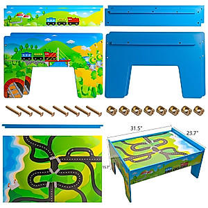 FUNPENY Train Table Toys,Wooden Train Track Railway City Sets Table for Kids Toddlers