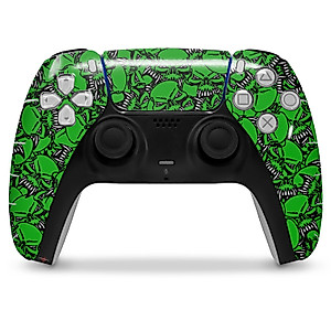 WraptorSkinz Skin Wrap compatible with Sony PS5 DualSense Controller Scattered Skulls Green (CONTROLLER NOT INCLUDED)