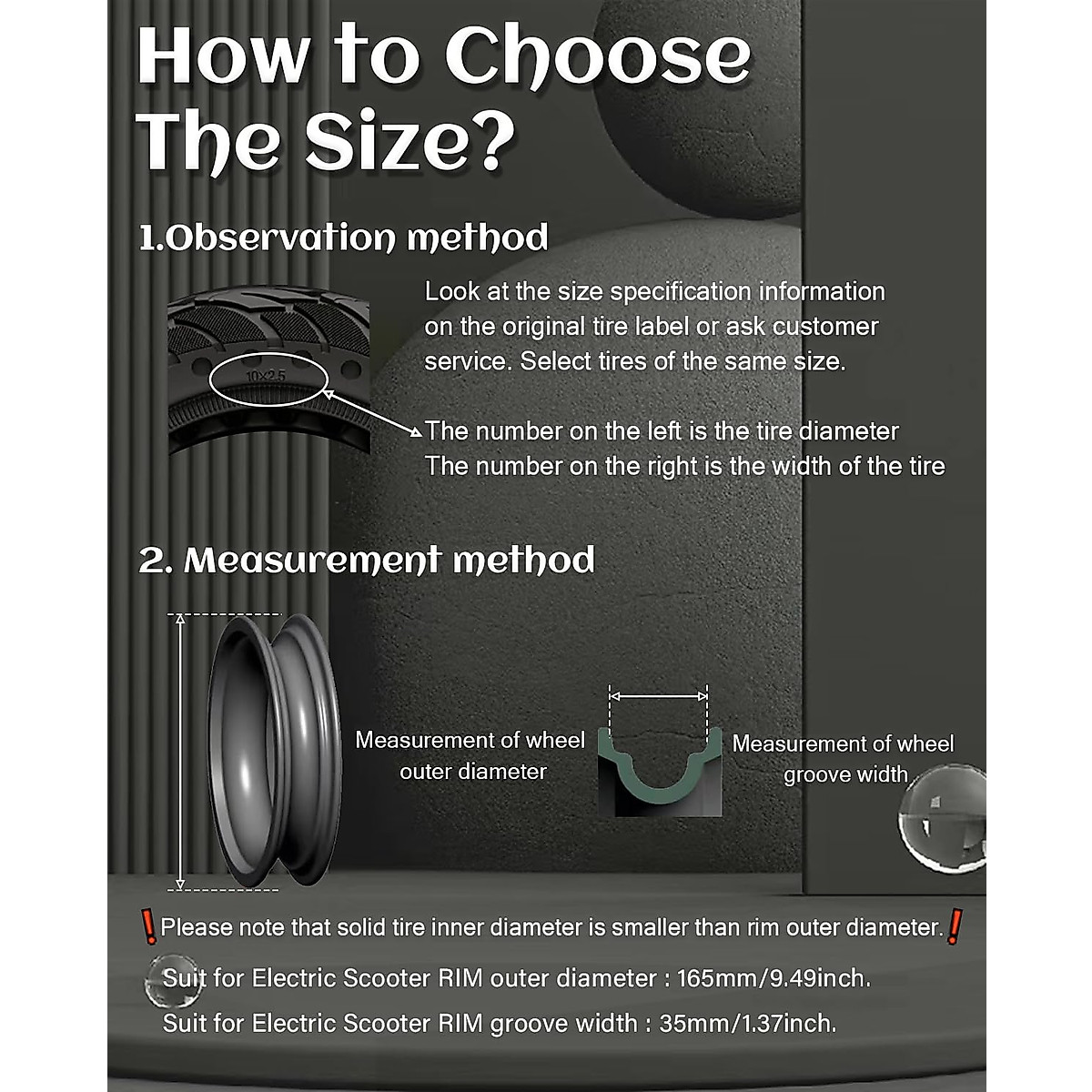 GLDYTIMES 2PCS 10x2/54-152 Solid Tire, 10x2.125 50/75-6.1 Tubeless Tyre for iScooter i9 plus isinwheel s9 max Swagtron SG-5 VOLPAM SP01 Gotrax GXL V2 Ninebot F25/ D40X/ D18W Electric Scooter, Black