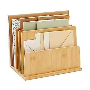 Paper Junkie Bamboo Wood Mail, File, Letter, and Envelope Organizer with 5 Slots for Office Desk (10 x 7 In)