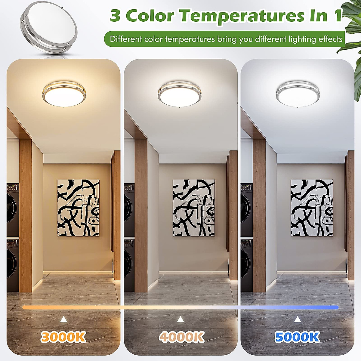 2-Pack 36W LED Ceiling Light Fixture (450W Equiv), 12IN Modern Flush Mount Ceiling Lights, Dimmable Ceiling Lamps Super Bright 3000LM, 3000K/4000K/5000K Adjustable for Bedroom Kitchen Bathroom Hallway