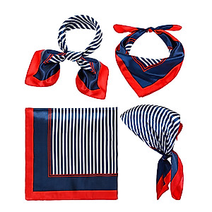 SATINIOR 4 Pcs Sailor Scarf Satin Flight Attendant Scarf 23.6 Inches Square Neck Scarf for Women Silk Feeling Hair Wraps