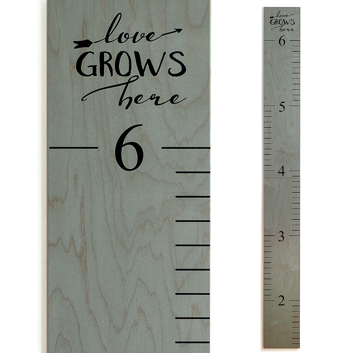 Headwaters Studio Growth Chart for Wall - Height Chart for Kids, Wooden Height Chart, Kids Height Wall Chart, Measurement for Wall, Wall Measurement for Height Kids - Love Grows Here Gray (63"x6.7")