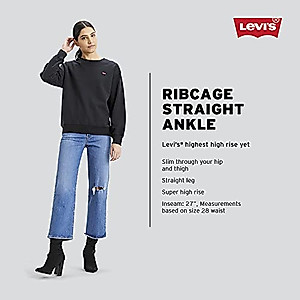 Levi's Women's Snap Ribcage Straight Ankle Jeans, (New) White Destructed, 24