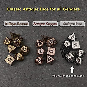 Haxtec Mini Dice Set Tiny Metal DND Dice Set with Dice Case Portable Antique Iron Metal Dice Set for Keychain