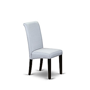 East West Furniture SHBA3-BLK-05 3 Piece Kitchen Table & Chairs Set Contains a Round Dining Room Table with Pedestal and 2 Grey Linen Fabric Parson Dining Chairs, 42x42 Inch, Black