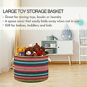 xigua Large Storage Basket Cotton Rope Basket Mexican Serape Blanket Stripes Colorful Baby Laundry Basket for Blankets Toys Storage Basket Laundry Hamper